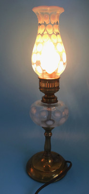 Vintage Fenton White Coin Dot Glass Shade Brass Table 14" Lamp | eBay
