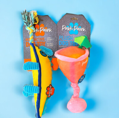 Posh Paws Dog Toys Fish and Cocktail Set of 2 Squeak and Texture Pet ...