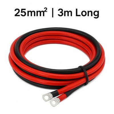 3 Meter Battery joiner Connector Lead DC Wire 200A 25mm² Cable & lugs ...