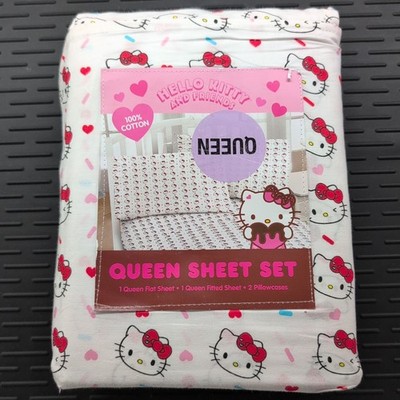 Classic Hello Kitty & Friends Queen Size Sheet Set White Red Fast ...