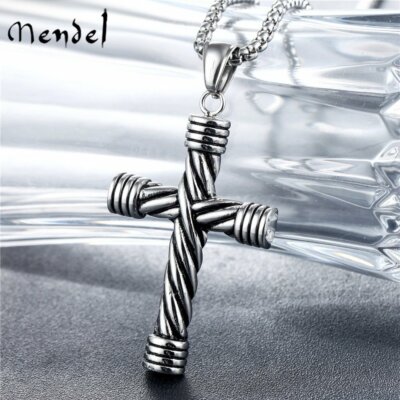 MENDEL Mens Goth Stainless Steel Christian Cross Pendant Necklace For ...