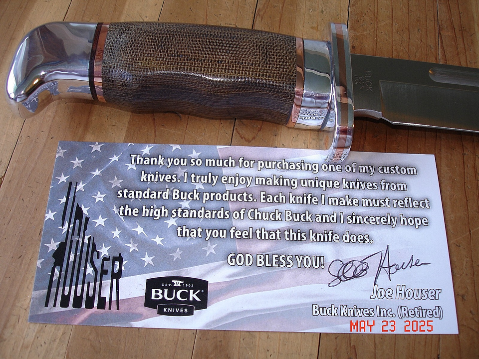 JOE HOUSER CUSTOM BUCK KNIFE 120 GENERAL 420HC BLADE OD GREEN MICARTA ...