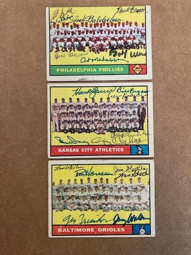 Kansas City Athletics Signed 1961 Topps Team Card(6sig)Hank Bauer,Bud ...