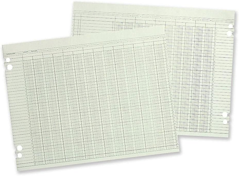 Green Columnar Ruled Ledger Paper, Double Page Format, 24 Columns and ...