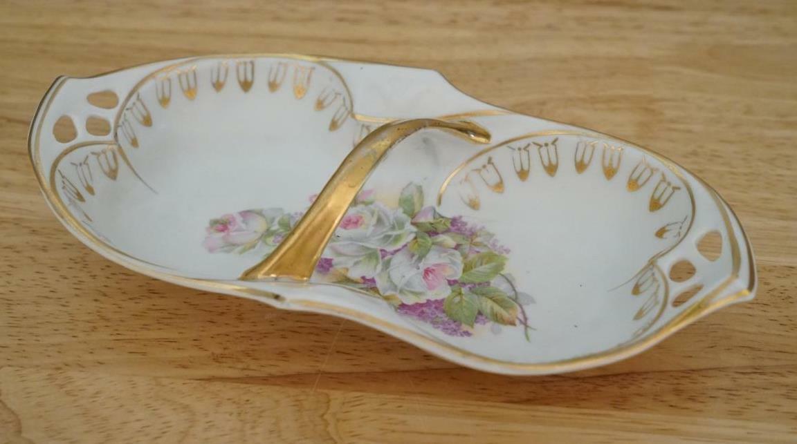 Antique IPF Germany Porcelain Relish Dish Basket Pink & White Roses ...