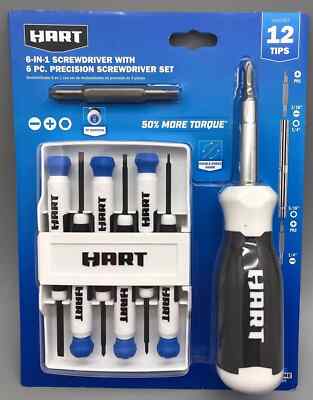 HART 6-in-1 Screwdriver with 6pc Precision Screwdriver Set HHSDSB3 | eBay