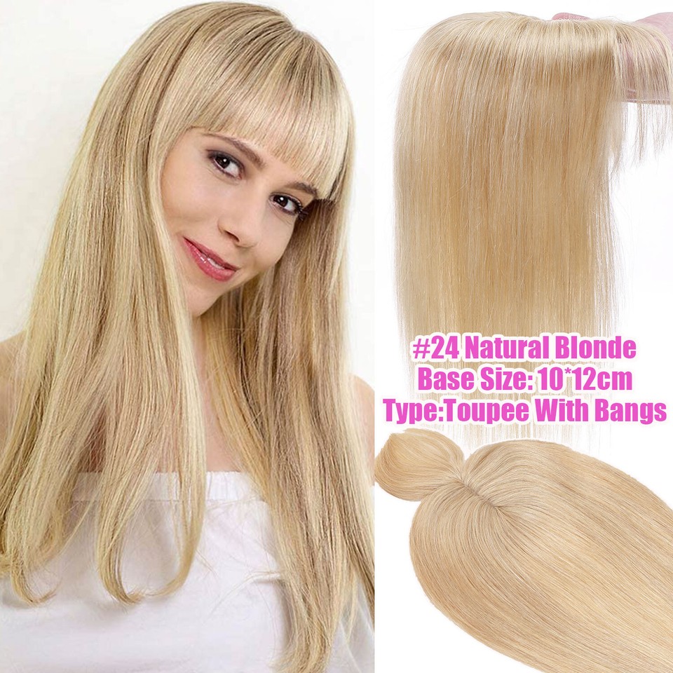 Natural Topper Hairpiece Clip In REMY 100% Human Hair Silk Base Toupee ...