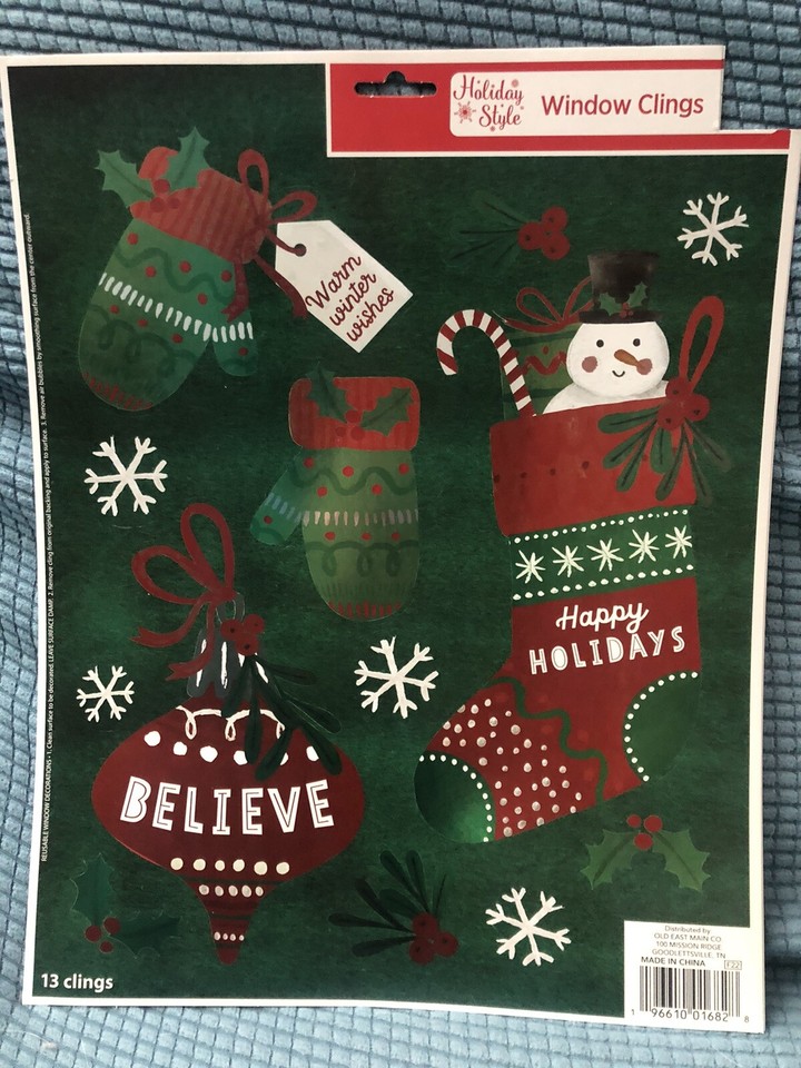 CHRISTMAS Window Clings BELIEVE, HAPPY HOLIDAYS, MITTENS | eBay
