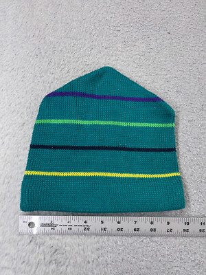 Beanie Toque Adult One Size Teal Blue Green Yellow Stripe 100% Acrylic ...