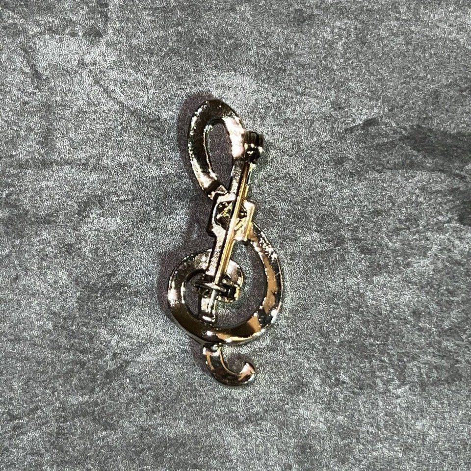 Vintage c1980 Pretty Gold-Tone Treble Clef Lapel Pin Brooch w/ 5 Faux ...
