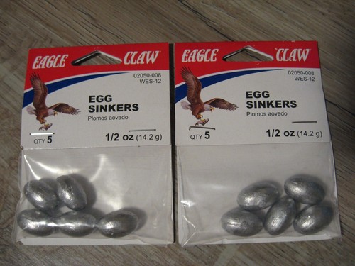 2 Packs Eagle Claw Egg Sinkers - 1/2 Oz Lead Weights (5 Per Pack) WES-12 | eBay