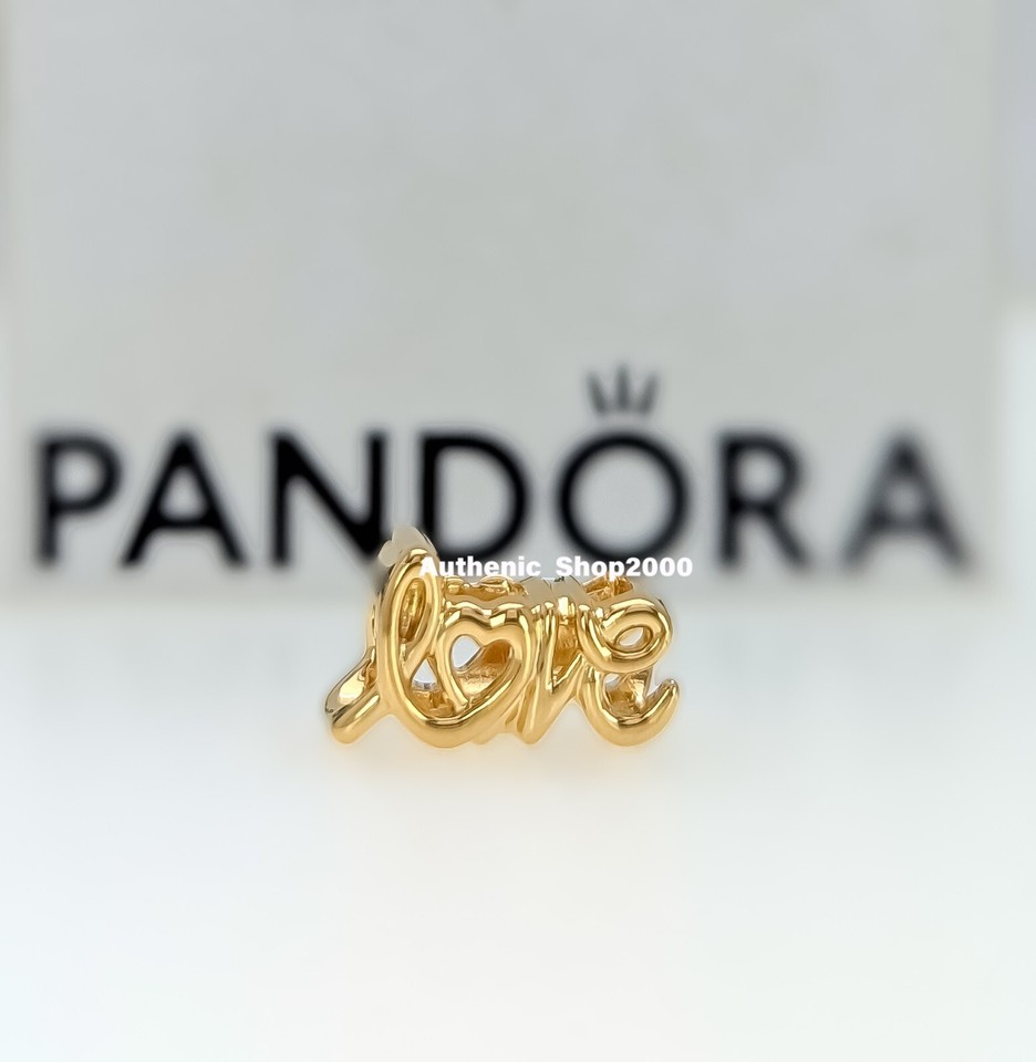 NEW 100% PANDORA 14K Gold Handwritten Love Charm + Bracelet Gift Set ...