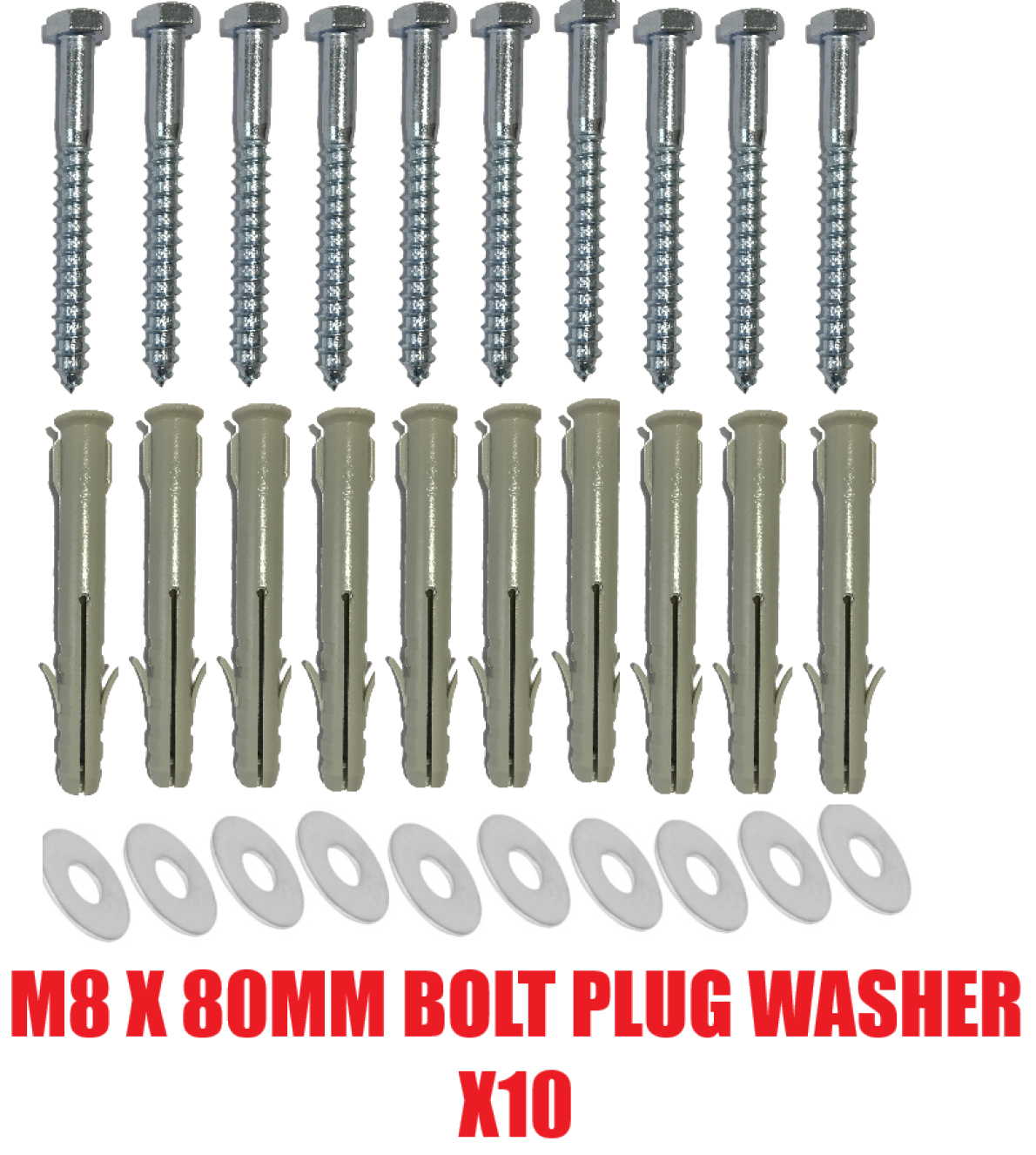 M8 x 80mm Steel Bolts c/w Wall Plugs & Washers Satellite Aerial TV ...