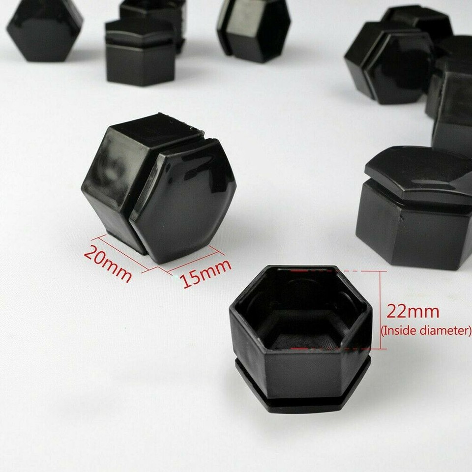 20Pc 22mm Wheel Nuts Lug Nut Covers Wheel Bolt Cover Caps Black Fit ...