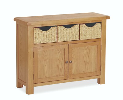 Oakvale Sideboard with Baskets / Solid Wood Small Side Cabinet / Wicker ...