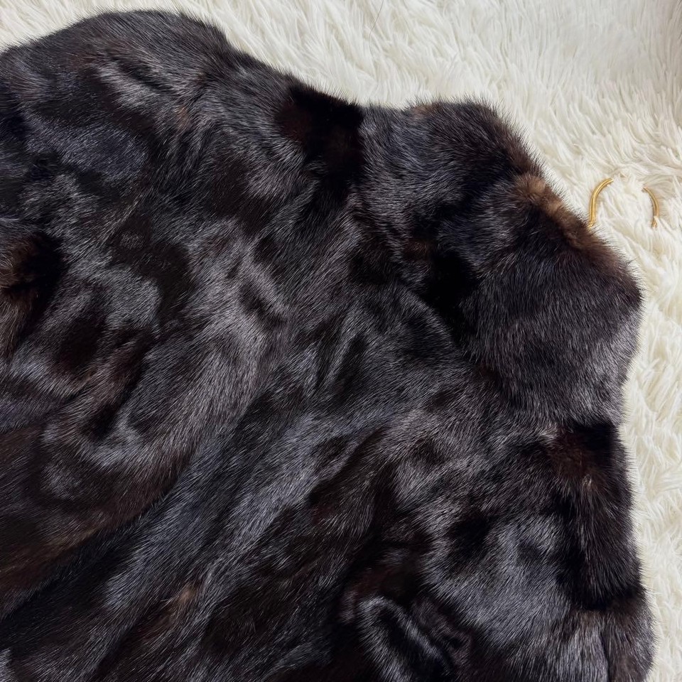BLACK DIA SAGA Mink Fur Coat Dark Brown Stand Collar Women Authentic ...
