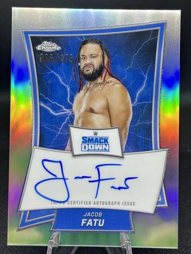 2025 Topps Chrome WWE Jacob Fatu Blue Brand Refractor Auto Autograph ...