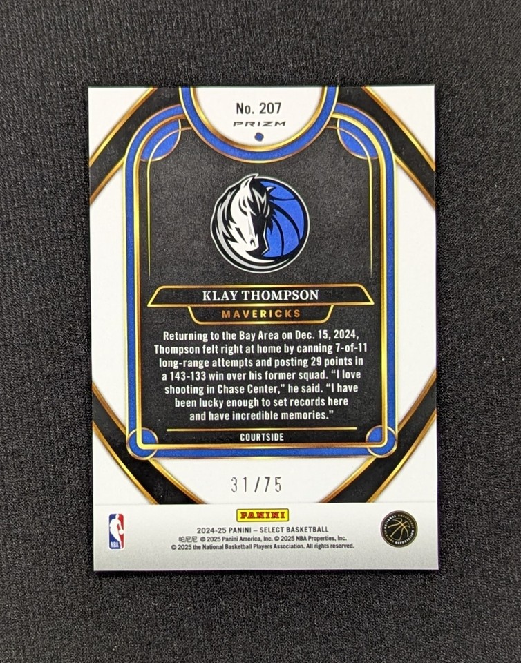 2024-25 Panini Select Courtside Blue Wave 31/75 Klay Thompson #207 ...