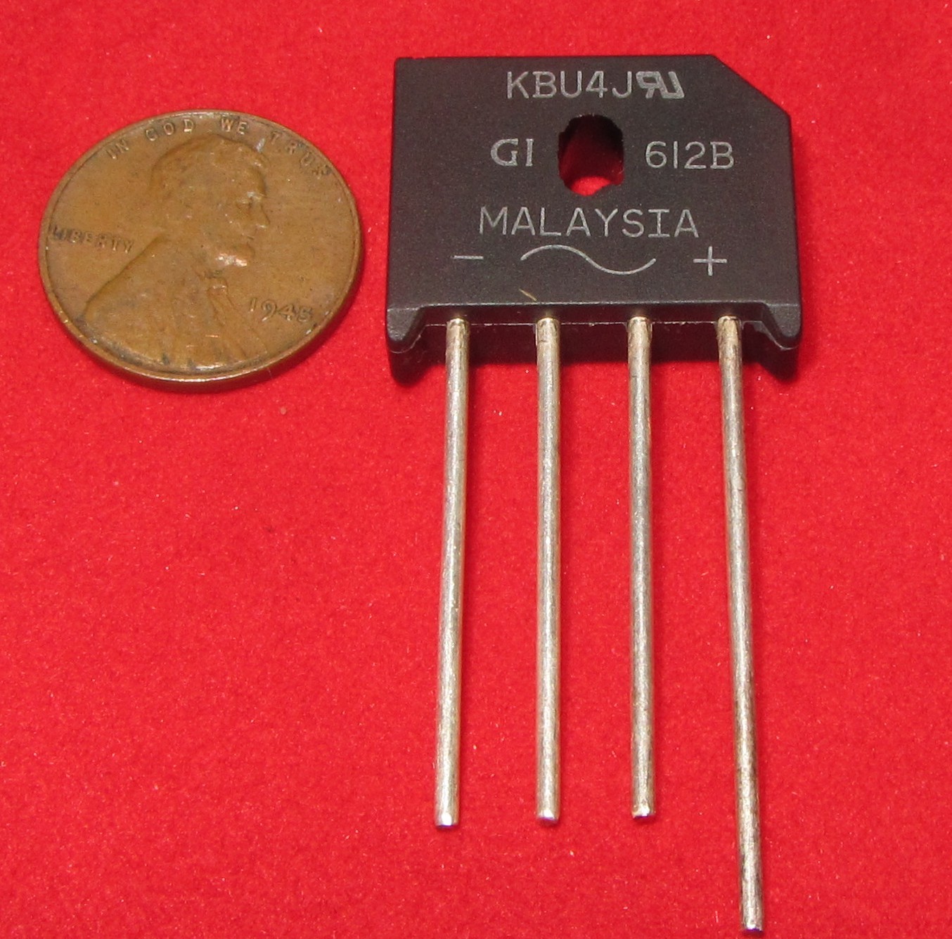 4pc 600V, 4A Bridge Rectifiers, 4 Leads, 600 Volt 4 Amp Low Profile ...