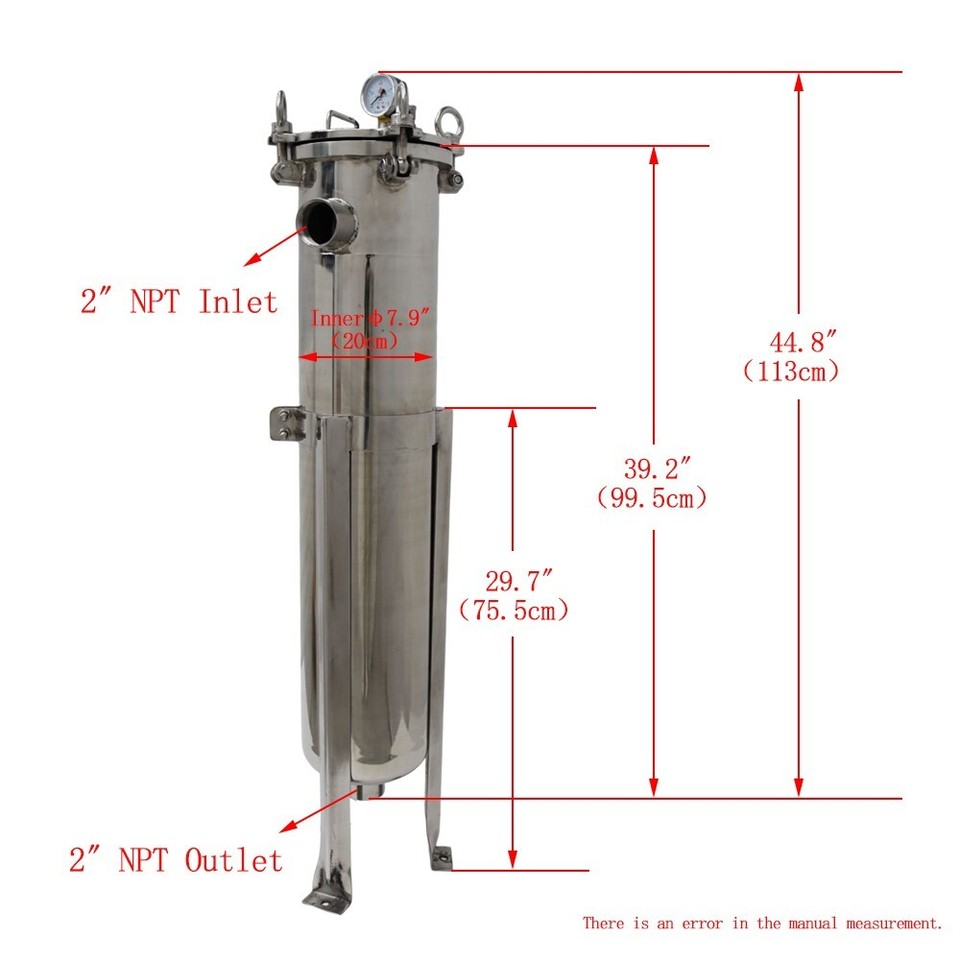 2" NPT In/Outlet Bag Filter Housing Stainless Steel 100 Psi #2 Bag ...