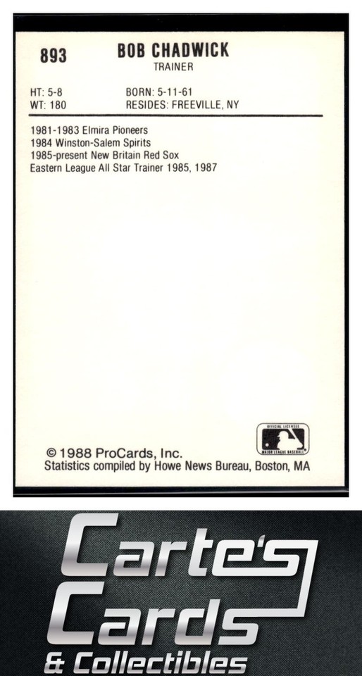 Bob Chadwick 1988 ProCards #893 New Britain Red Sox TR | eBay