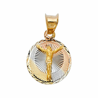 14k Real Solid Tricolor Jesus Diamond Cut Stamp Charm Pendant Oro ...
