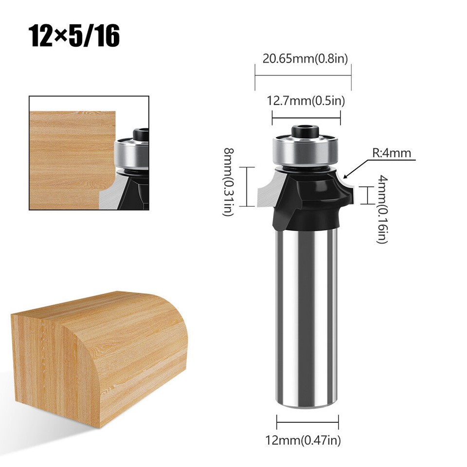 3.17mm-36mm Radius Round Over Edge Forming Router Bit 12mm Shank Cutter ...
