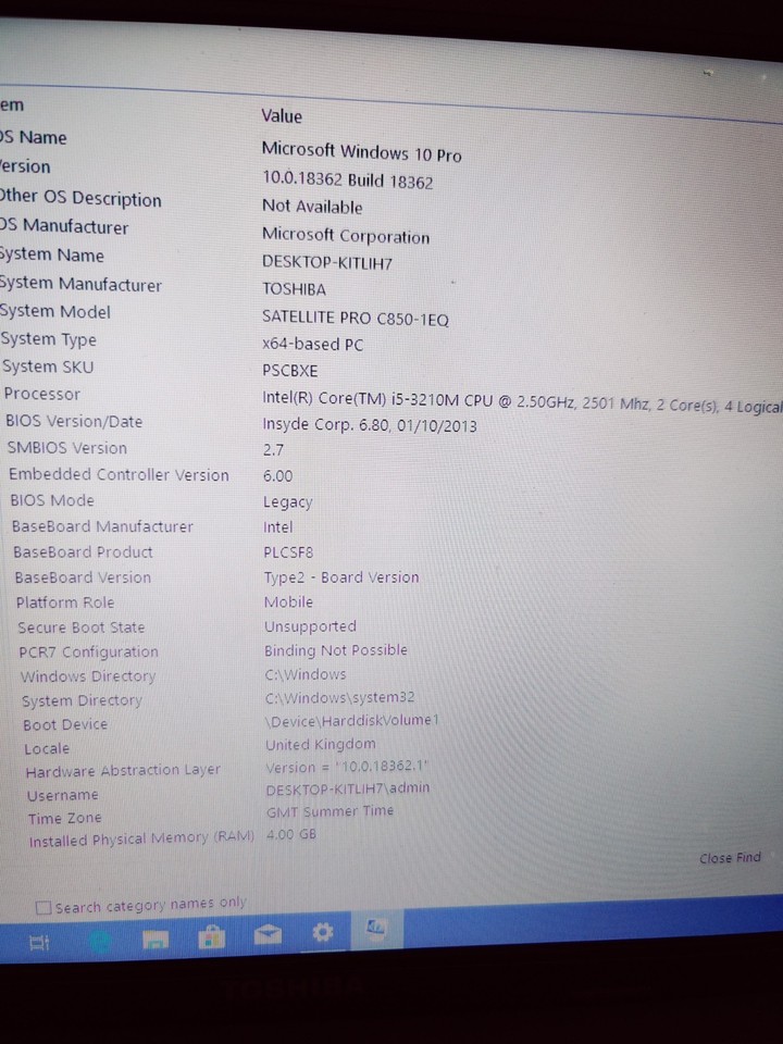 toshiba satellite Pro C850-1eq i5 2.5 GHz 4 GB Ram 500 GB HDD +Charger ...