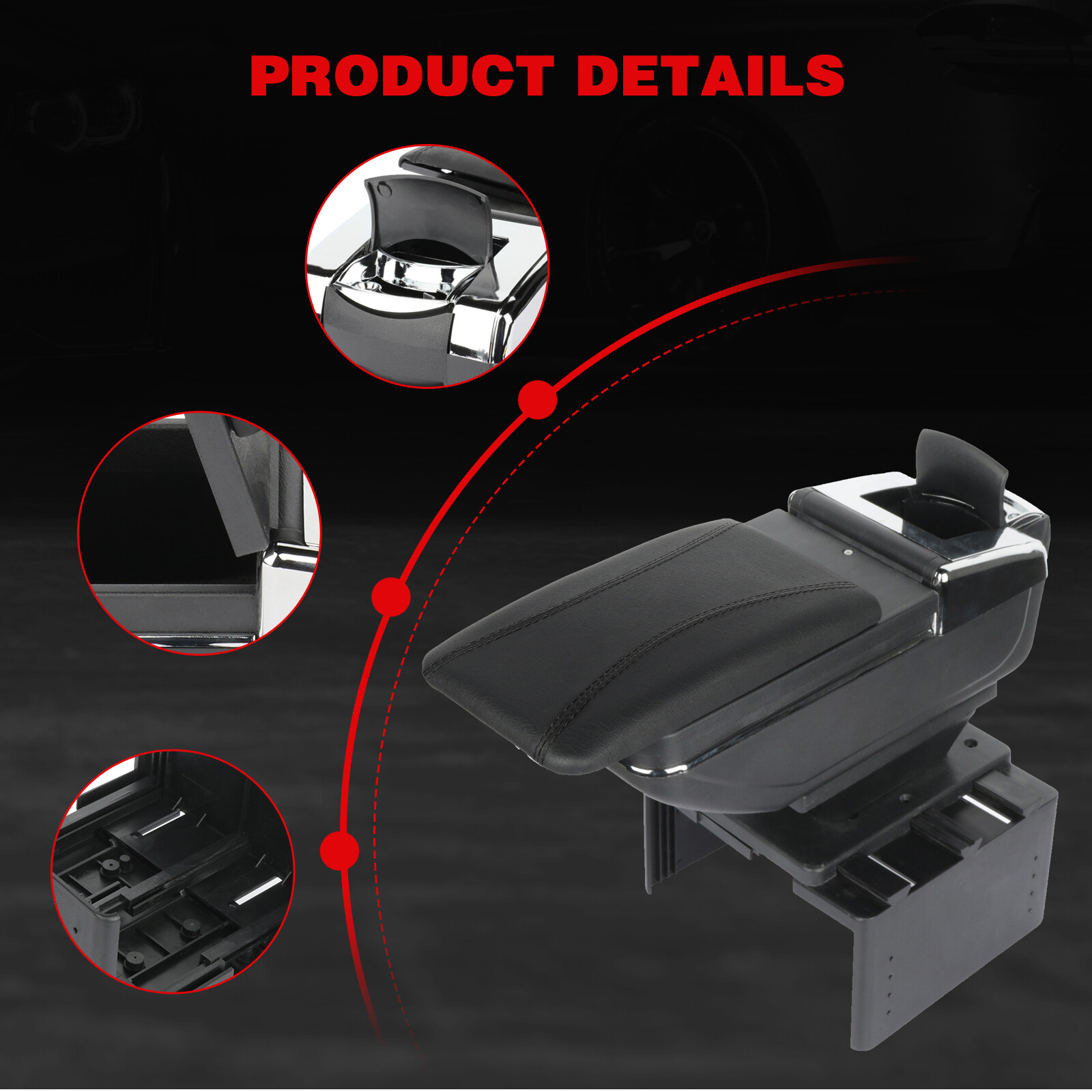 Universal Black Leather Center Console Armrest Storage Box Central ...