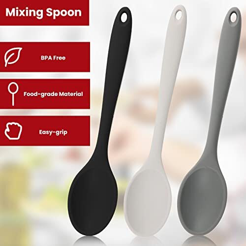 3 Pcs Silicone Mixing Spoons Nonstick Heat Resistant BPA Free Basting ...