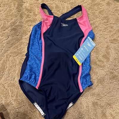 Speedo Girls Swimsuit Practice Suit Racerback Blue & Pink Small S 7 ...