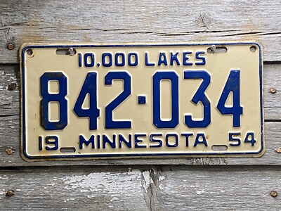 1954 Minnesota License Plate, Land of 10,000 Lakes 842-034 MN '54 ...