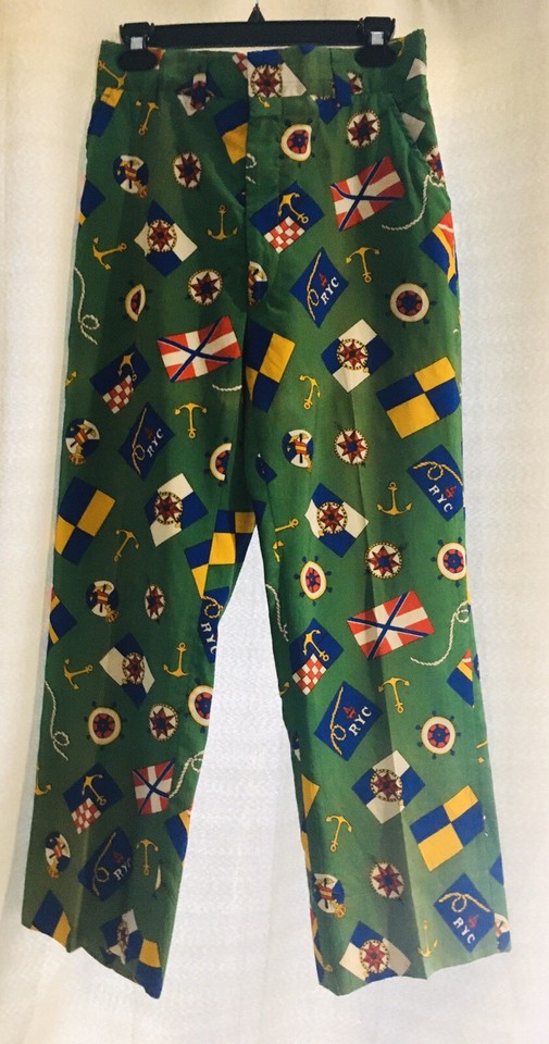 Vintage 60s 70s Designer Pants Maker Multi Color Nautical Sailing Print ...