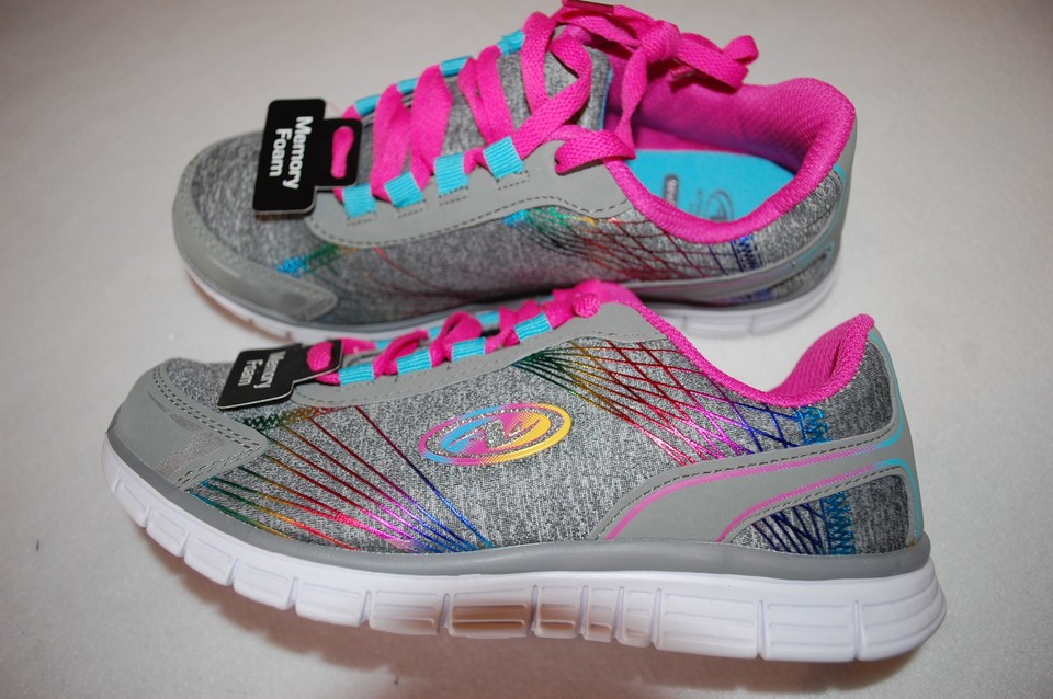 Girls Shoes GRAY ATHLETIC SNEAKERS Rainbow Design MEMORY FOAM INSOLE ...