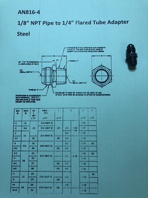 AN816-4 Steel 1/8” NPT To 1/4” Flared Tube Adapter | eBay