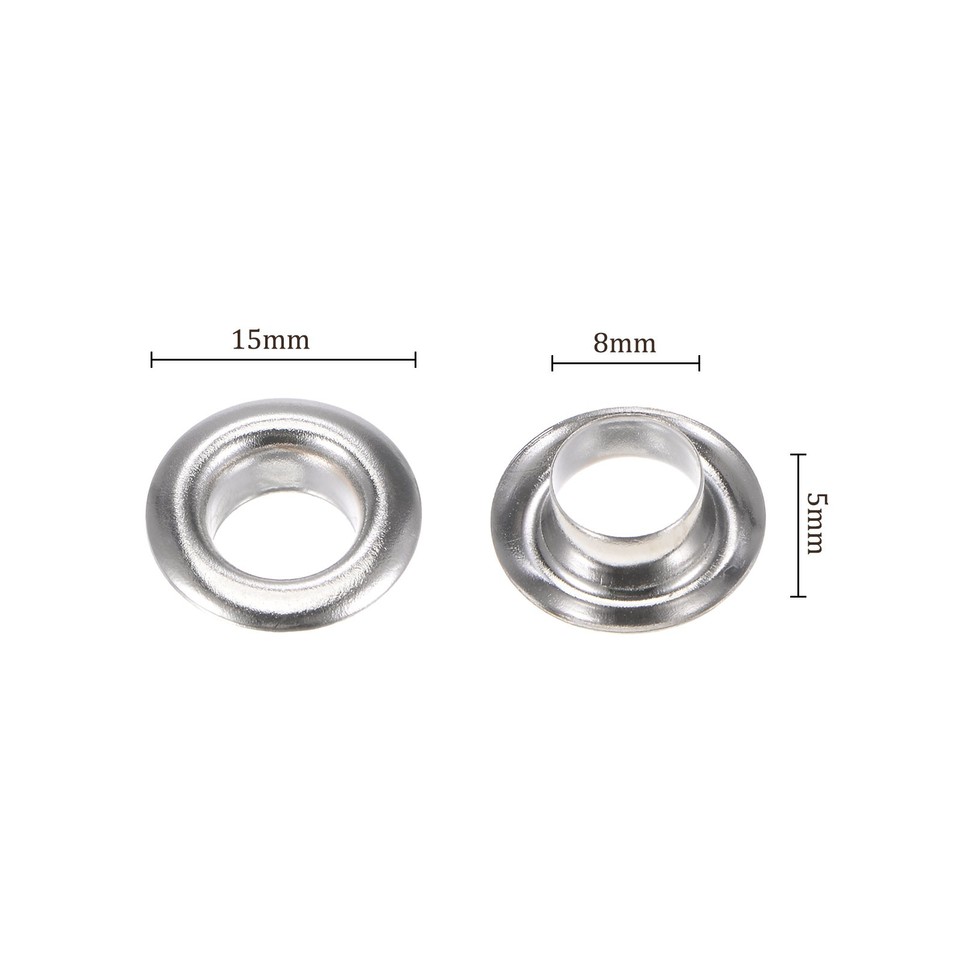 Grommet Kit 100 Set 8mmx15mmx5mm Copper for DIY with Tool, Silver Tone ...