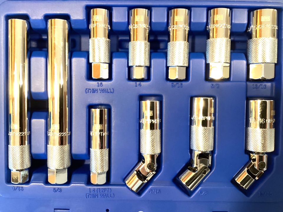 Cornwell NEW 11 Piece Magnetic Spark Plug Socket Set Snap Latch Case ...
