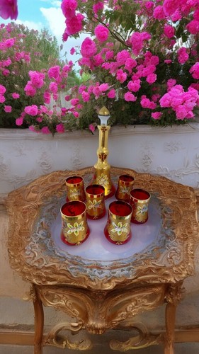 Bohemian Venetian Mosher Beautiful Ruby Red Glass Decanter Glasses 8 Pc ...