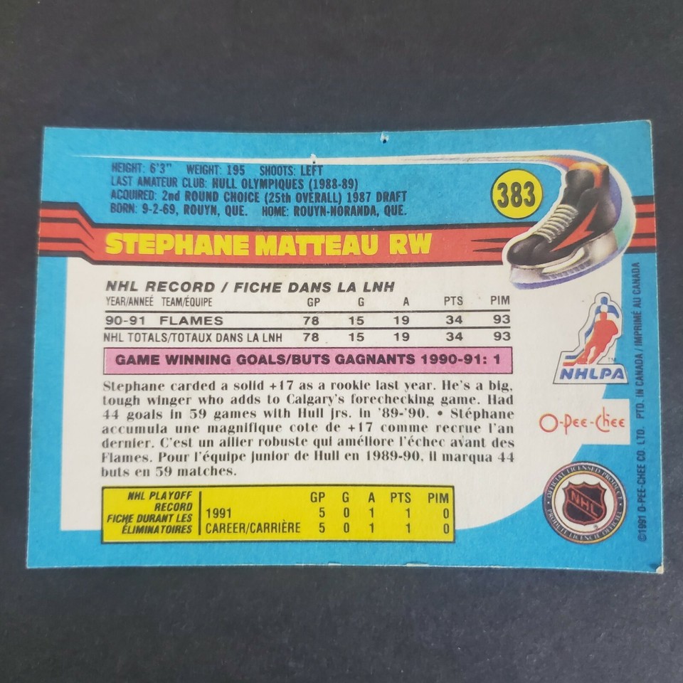 1991-92 O-Pee-Chee NHL Stephane Matteau #383 | eBay