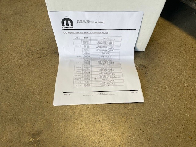 (1) DODGE CHRYSLER Replacement Cold Air Intake Filter NEW OEM MOPAR ...