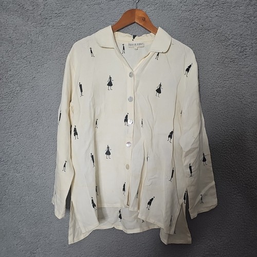 David Dart Womens 100% Linen Button Up Shirt L Longsleeve Embroidery ...