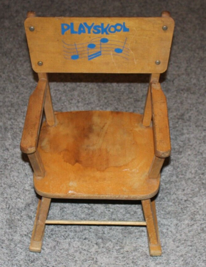 Vintage " PLAYSKOOL " Wood Seat Child Rocking Chair with Music Box | eBay