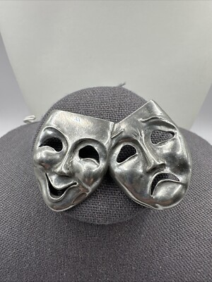 Vintage Silver Tone Comedy and Tragedy Character Masks Pin 2” | eBay