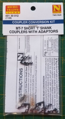 N Micro Trains 001 30 012 (1128) MT-7 Short T Shank Couplers w/adapt ...