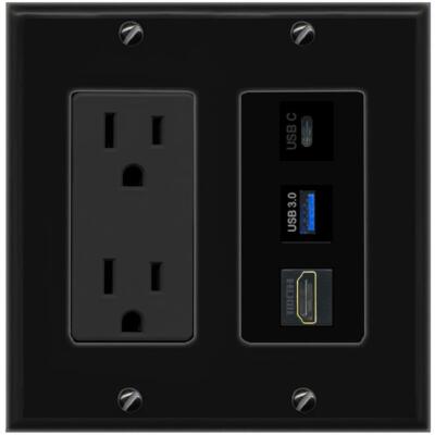 [3 Ports] HD USB-3 USBC Black Wall Plate with 15A Power Outlet | eBay