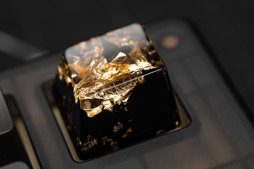 Black & Gold Key Cap Artisan KeyCap Gold Glossy OEM Profile Cherry MX ...