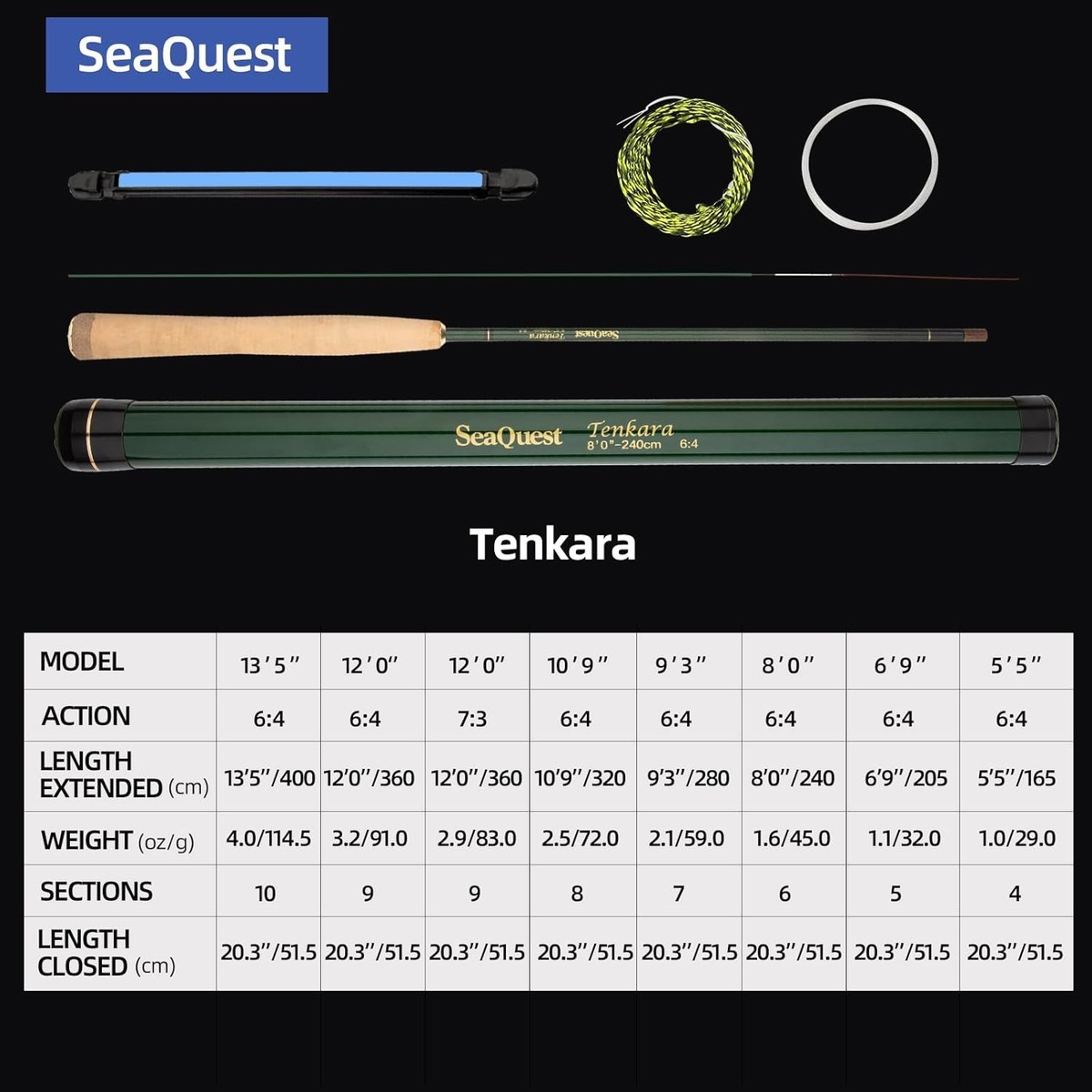 SeaQuest Tenkara Rod kit 1 8ft 240cm, 4 6'9