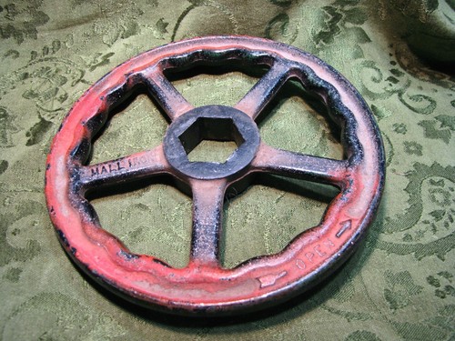 MALL IRON ROUND VALVE HANDLE 8" DIAMETER 6-SIDED HEX ALLEN CENTER ...