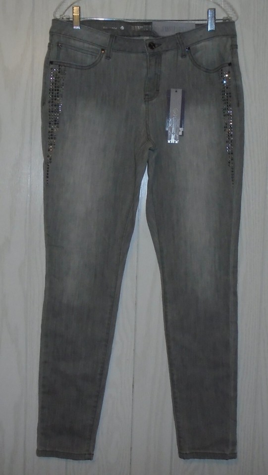 Jennifer Lopez Skinny Mid Rise Gray Jeans Embellished Studded Women's ...
