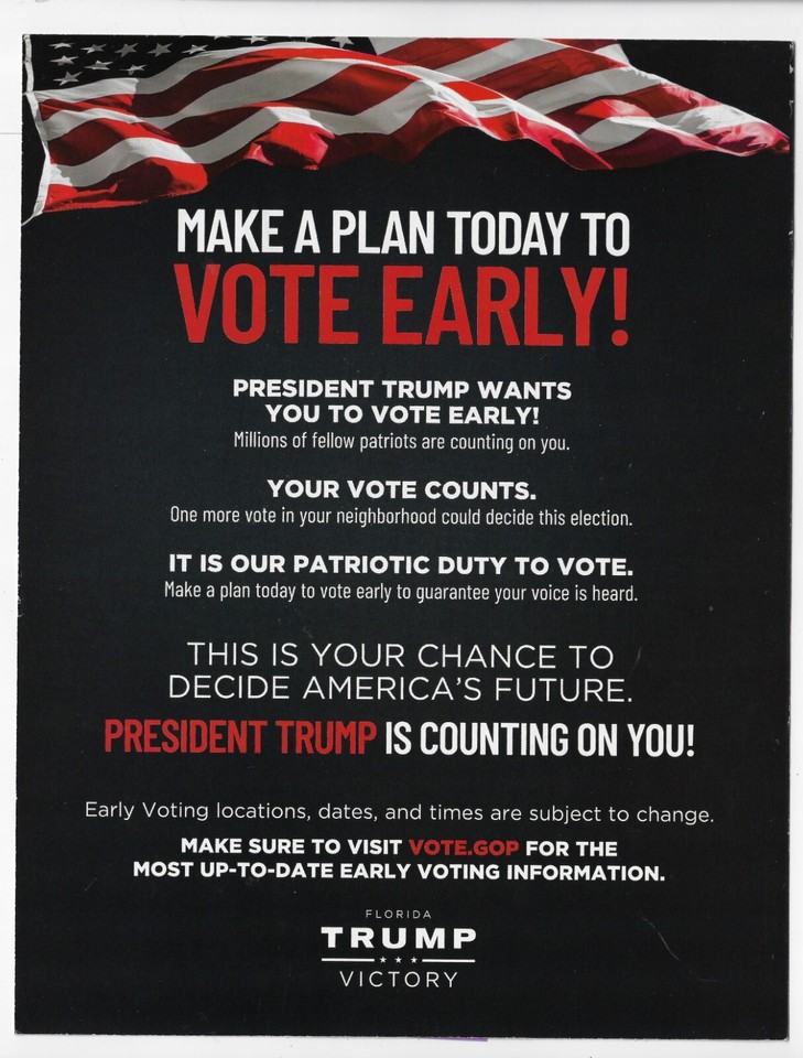 2020 President Trump Wants You to Vote Early Florida Issue Mailer ...